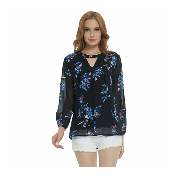 Tops | New Black And Floral Chiffon Top | Poshmark